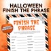 Halloween Finish the Phrase, Complete the Thought Printable Word Game ...