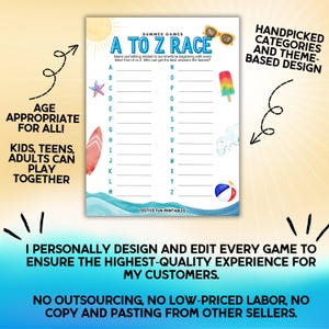 Summer A to Z Race Printable Game, Alphabetical Think Fast Word Game ...