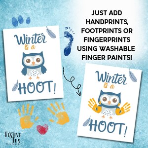 Winter is a Hoot Owl Handprint Craft for Kids, Printable Fingerprint ...