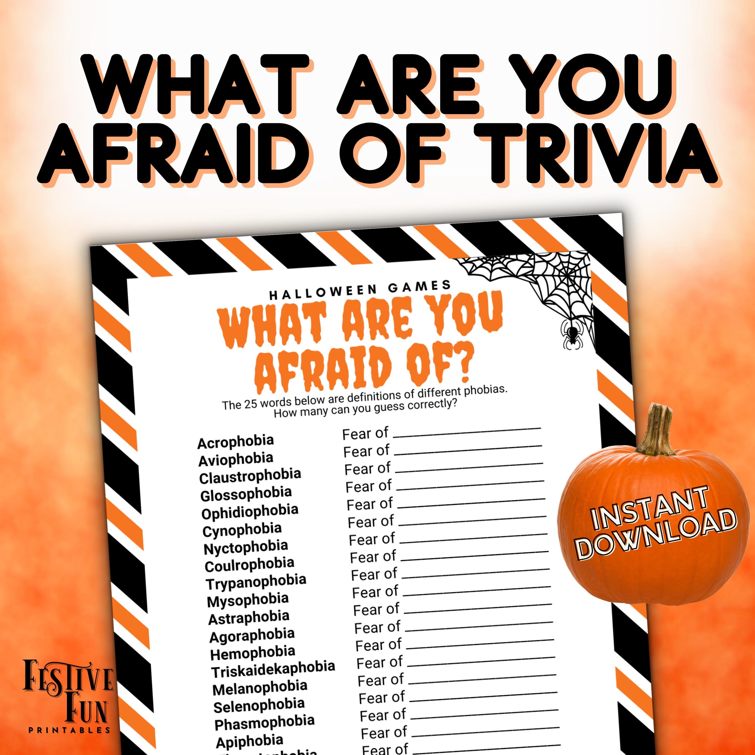 Guess the Phobia Halloween Trivia Game, Hard What Are You Afraid of ...