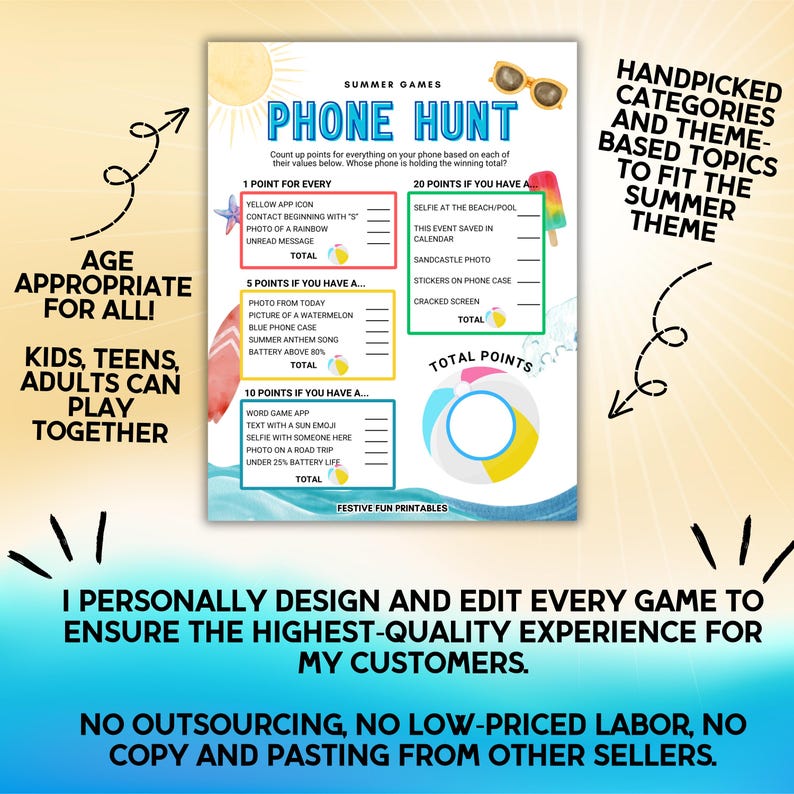 Summer What's on Your Phone Scavenger Hunt Game, Fast and Easy Teen and ...