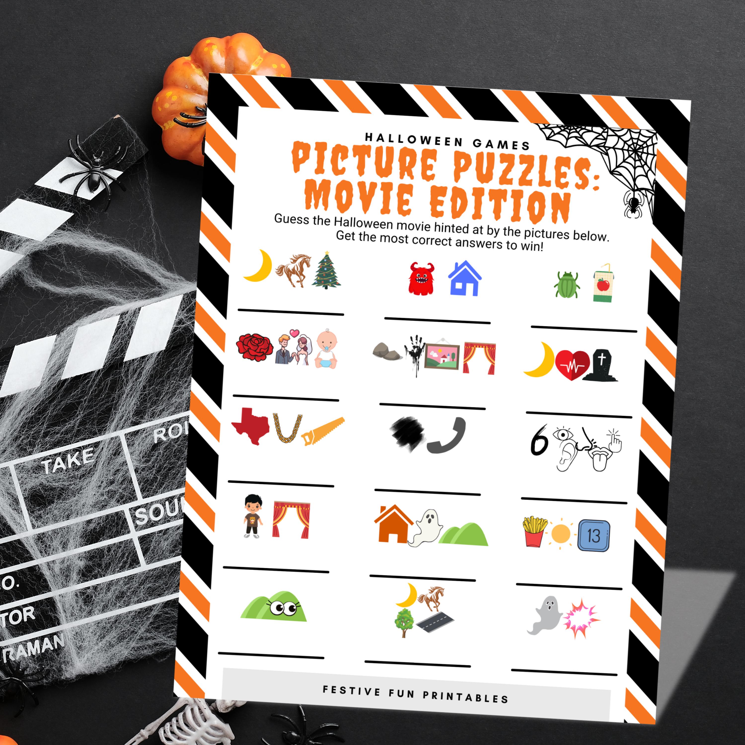Halloween Movie Emoji Trivia Game, Picture Puzzle Printable Party ...