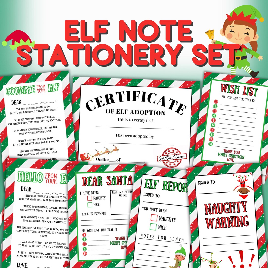 Christmas Elf Note Stationery Bundle, Santa's Helper Elf Antics Report ...