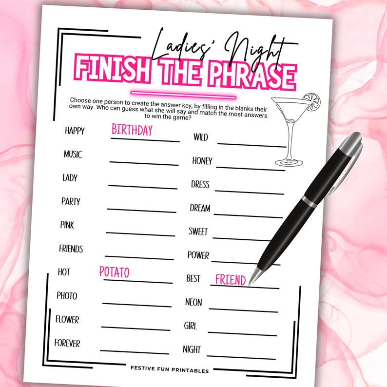 Finish Her Phrase Ladies Night Game, Girls Night Out Activities ...