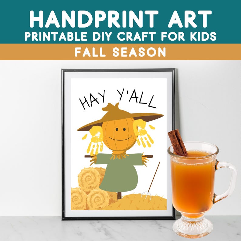 Hay Y'all Scarecrow Handprint Art for Kids, Cute Autumn Printable DIY ...