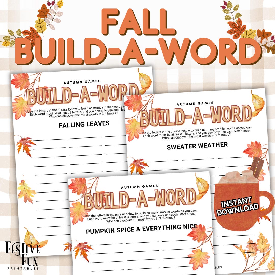Fall Build a Word Autumn Games Bundle, Printable Trivia Activity for ...