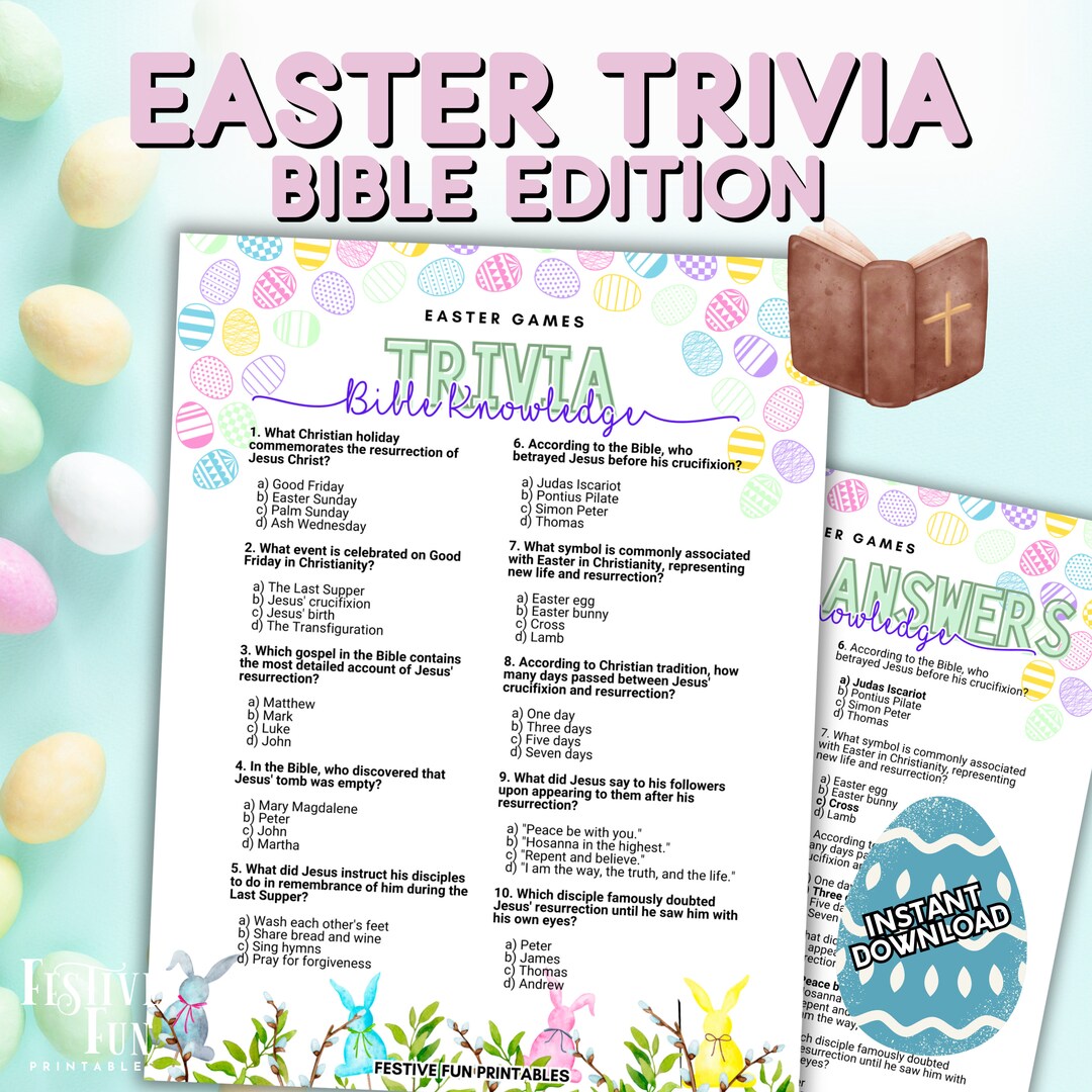 Biblical Easter Trivia Printable Game, Religious Easter Bible Jesus ...