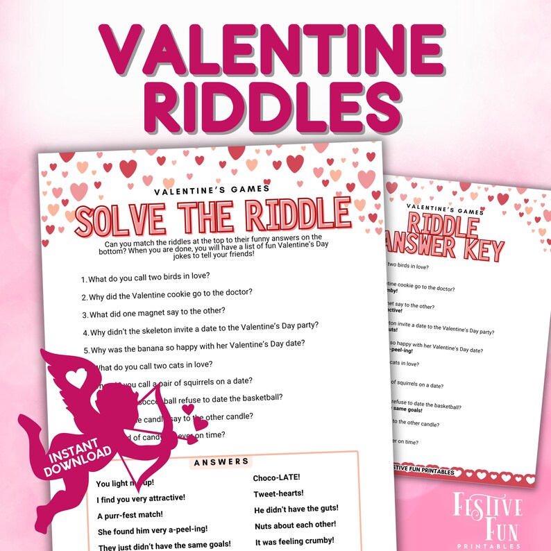 Valentines Day Riddles Printable Game, Fun Easy Kids Tabletop Vday ...