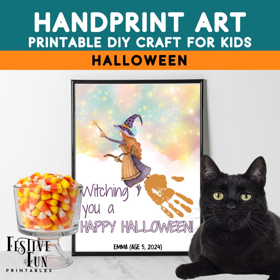 Witching You a Happy Halloween Handprint Art for Kids, Fall Printable ...