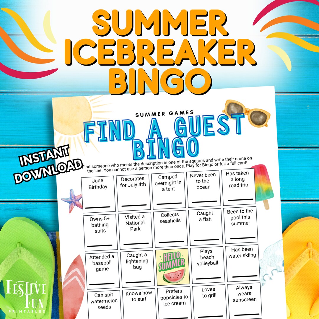 Find A Guest Icebreaker Bingo Summer Edition, Mix and Mingle Human ...