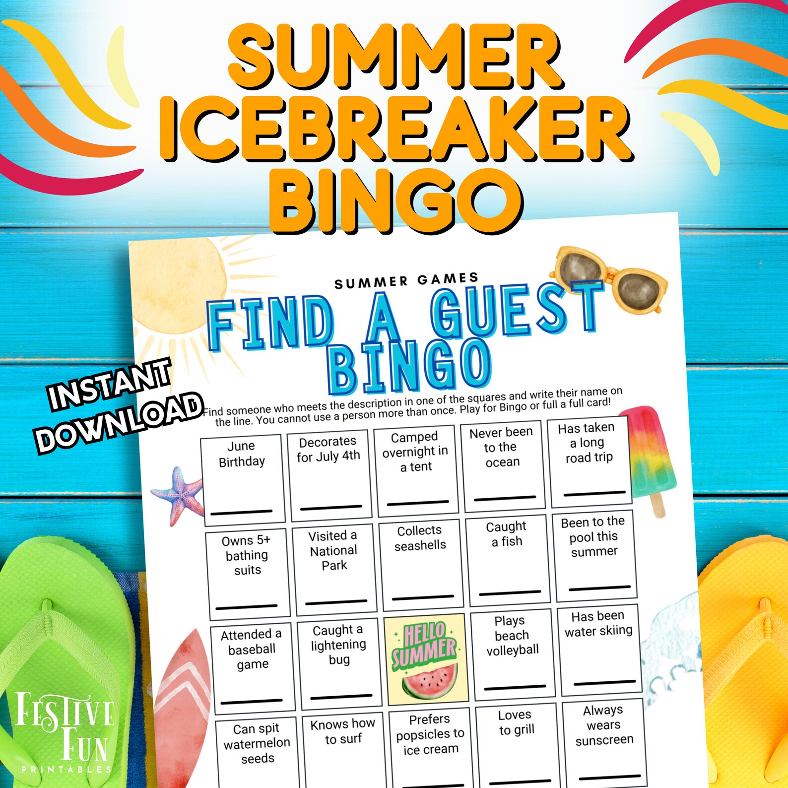 Find A Guest Icebreaker Bingo Summer Edition, Mix and Mingle Human ...