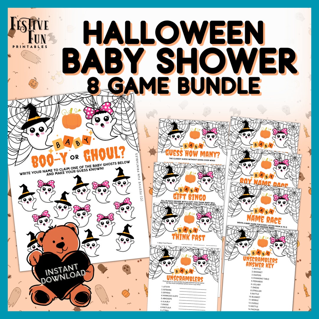 Halloween Baby Shower Trivia Game Bundle for Sprinkle, Gender Reveal ...