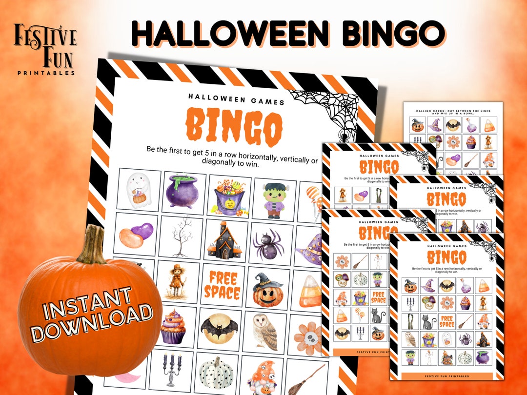 Halloween Picture Bingo Printable Party Game for Kids Instant - Etsy