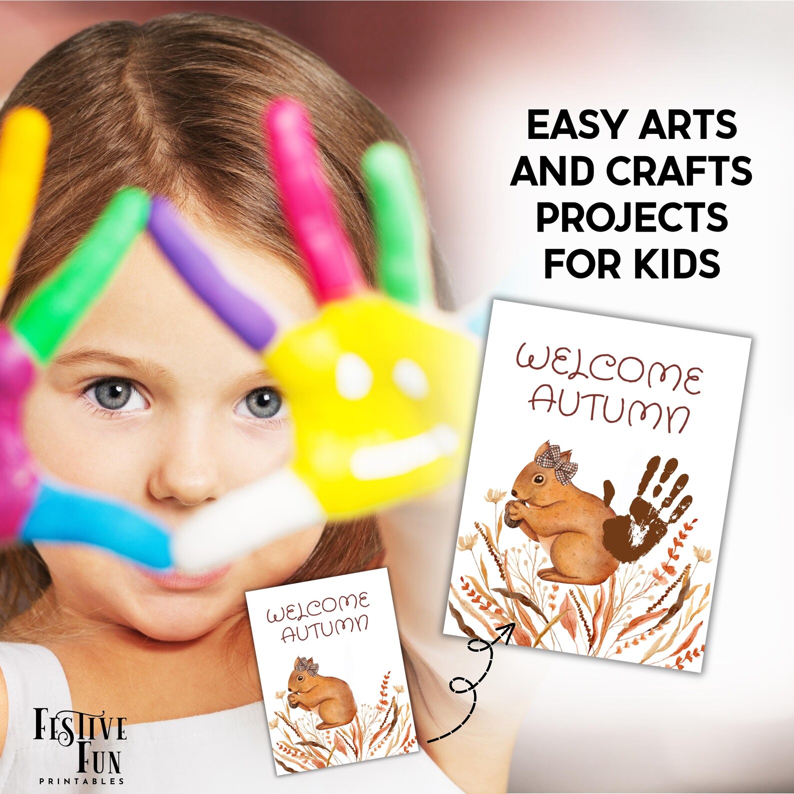 Welcome Autumn Fall Handprint Art for Kids, Cute Squirrel Printable DIY ...