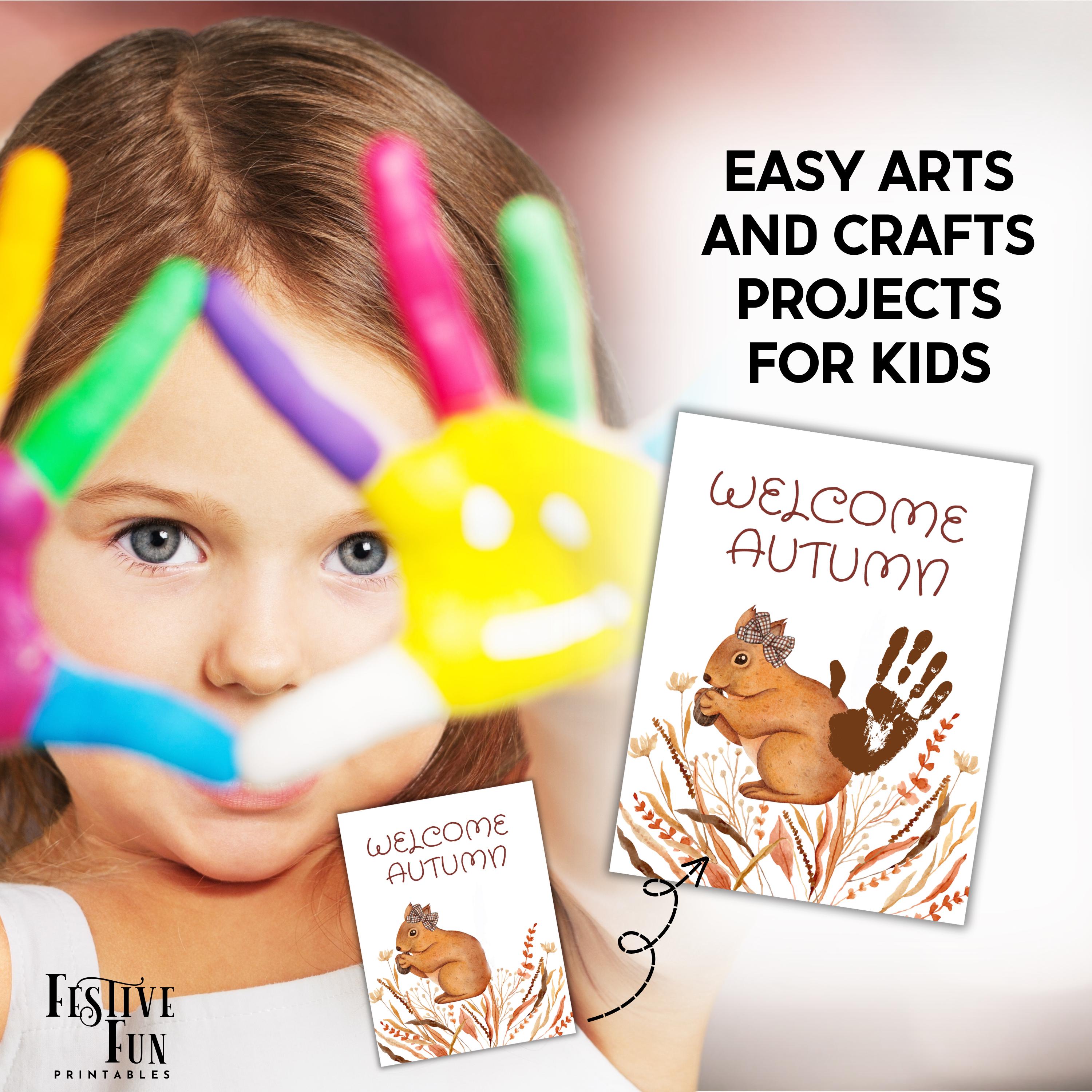 Welcome Autumn Fall Handprint Art for Kids, Cute Squirrel Printable DIY ...