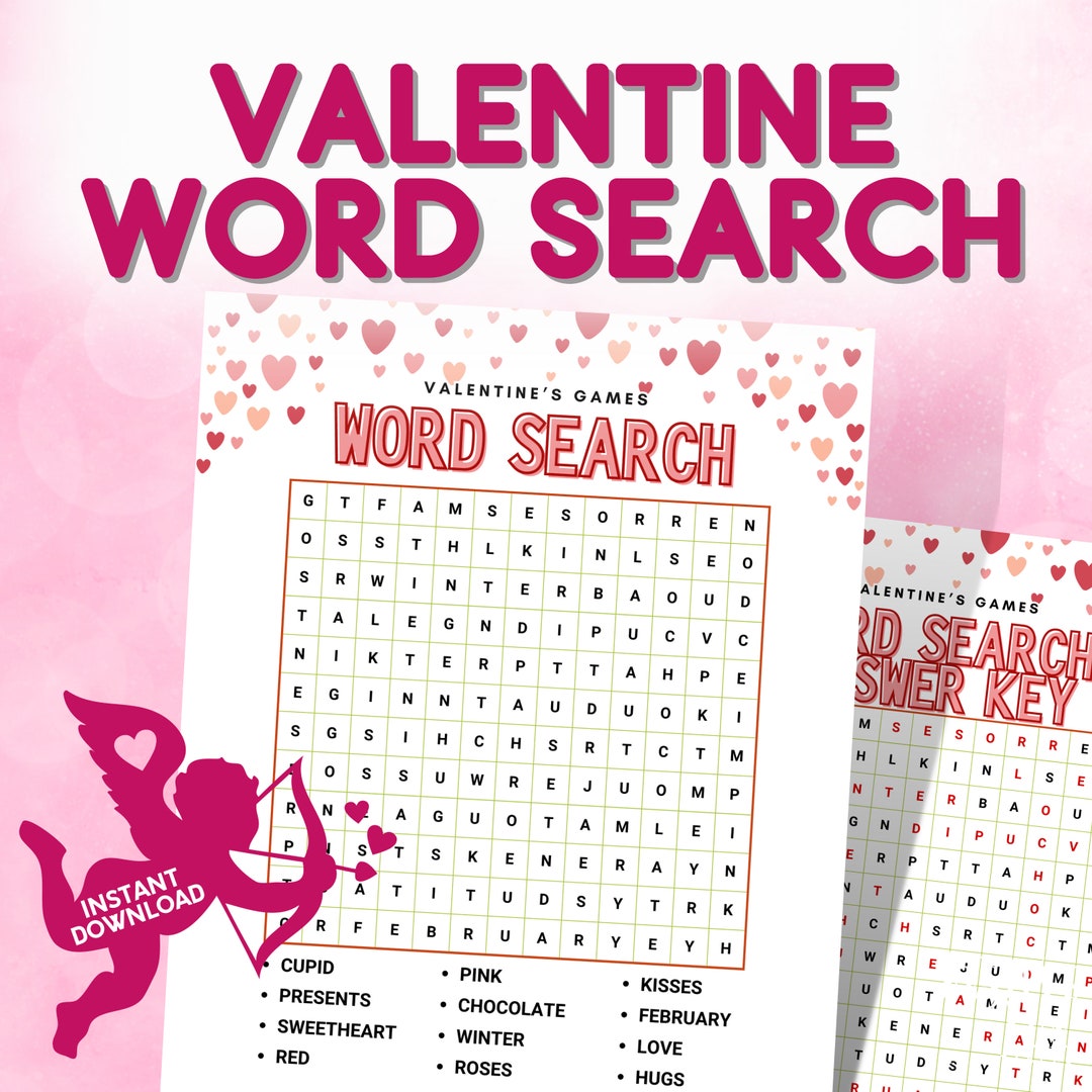 Valentine's Day Word Search Printable Game, Fun Easy Independent Table ...
