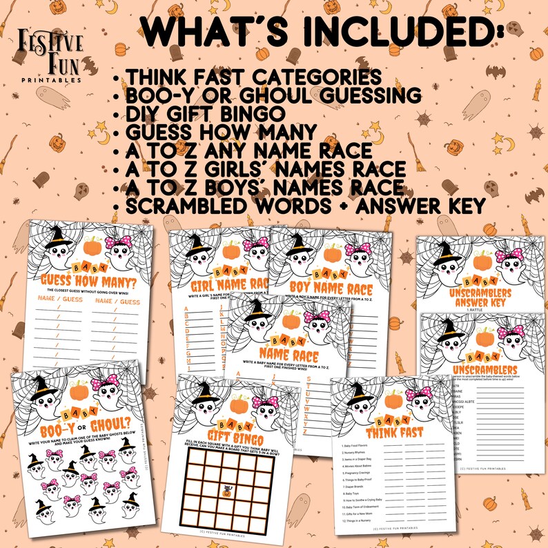 Halloween Baby Shower Trivia Game Bundle for Sprinkle, Gender Reveal ...