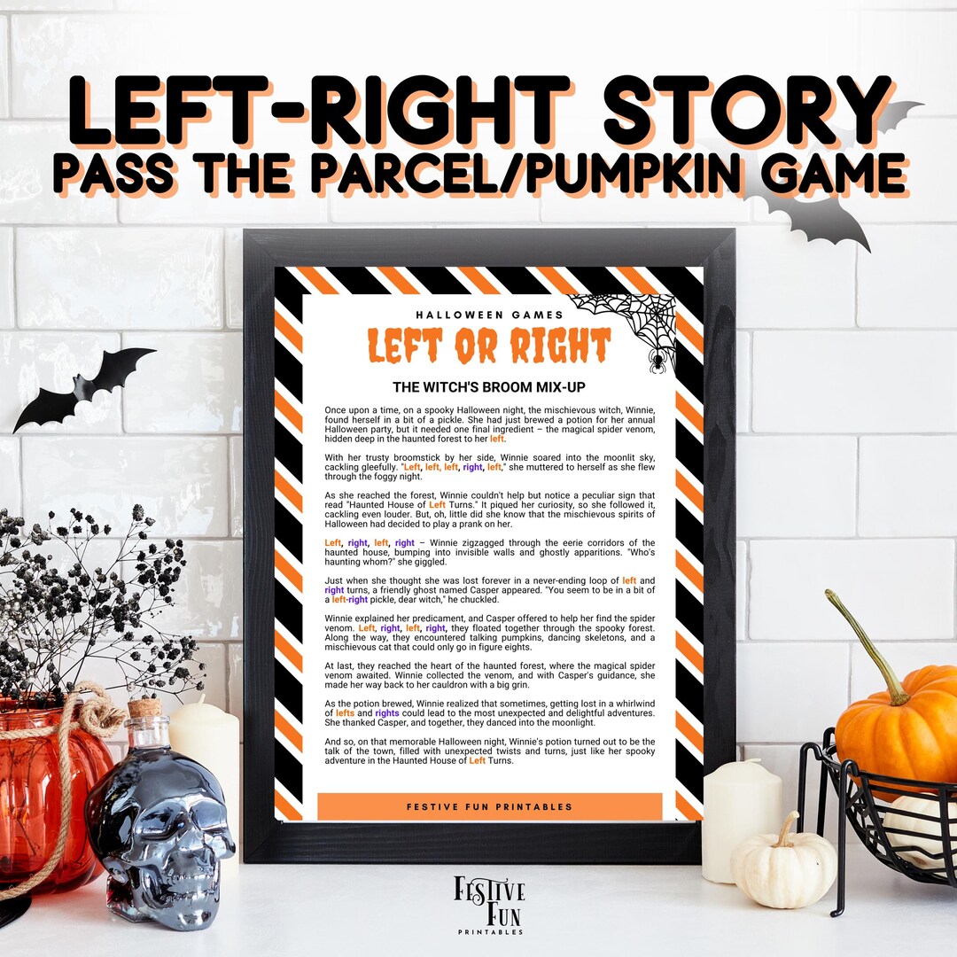 Witch's Broom Halloween Left Right Story, Printable Pass the Pumpkin or ...