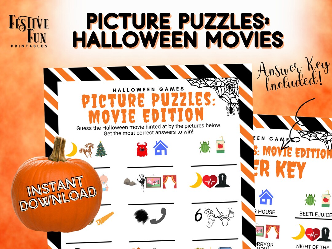 Halloween Movie Emoji Game Printable PDF Picture Puzzle Party - Etsy