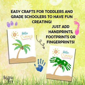 Summer Handprint Crafts for Kids, 8 Printable DIY Fingerprint Art ...
