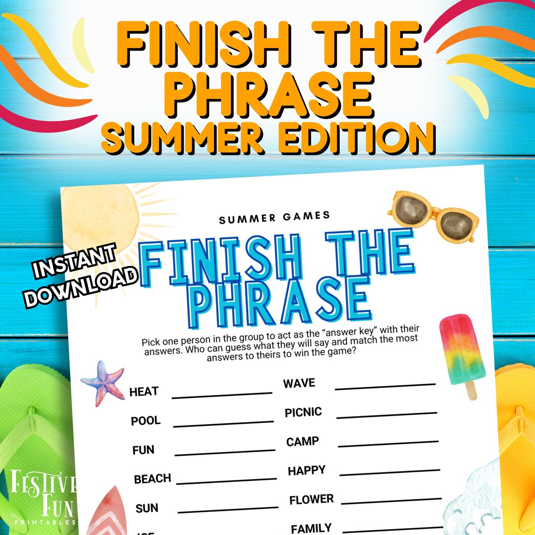 Finish the Phrase Summer Party Game, Mix and Mingle Friends or Family ...