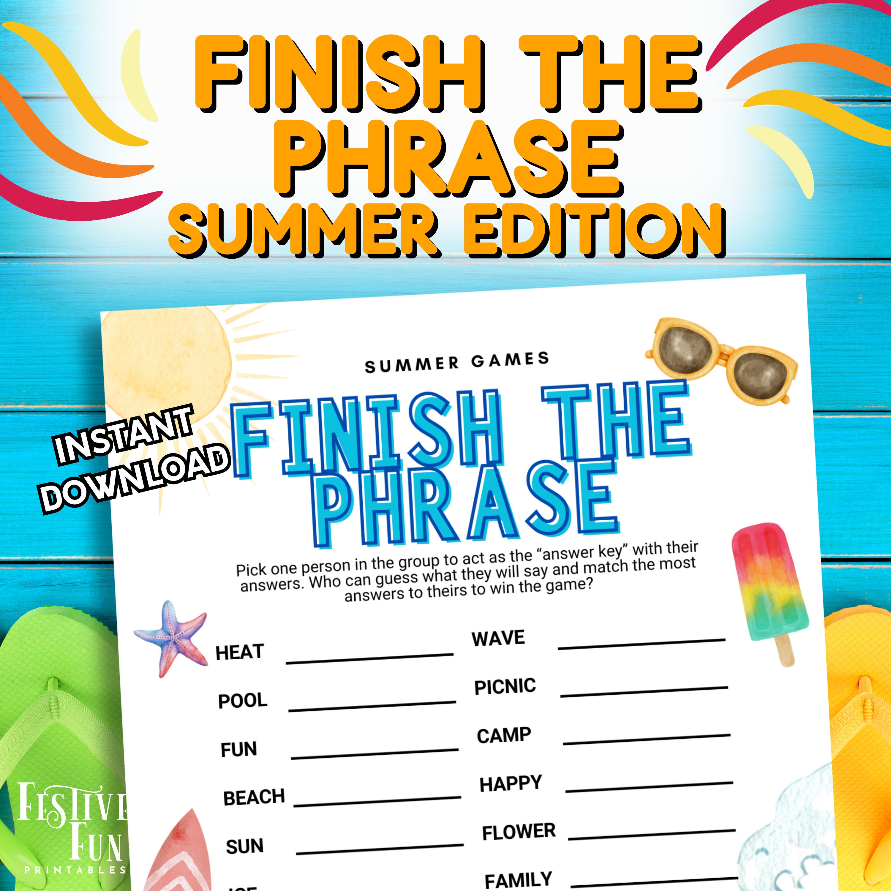 Finish the Phrase Summer Party Game, Mix and Mingle Friends or Family ...