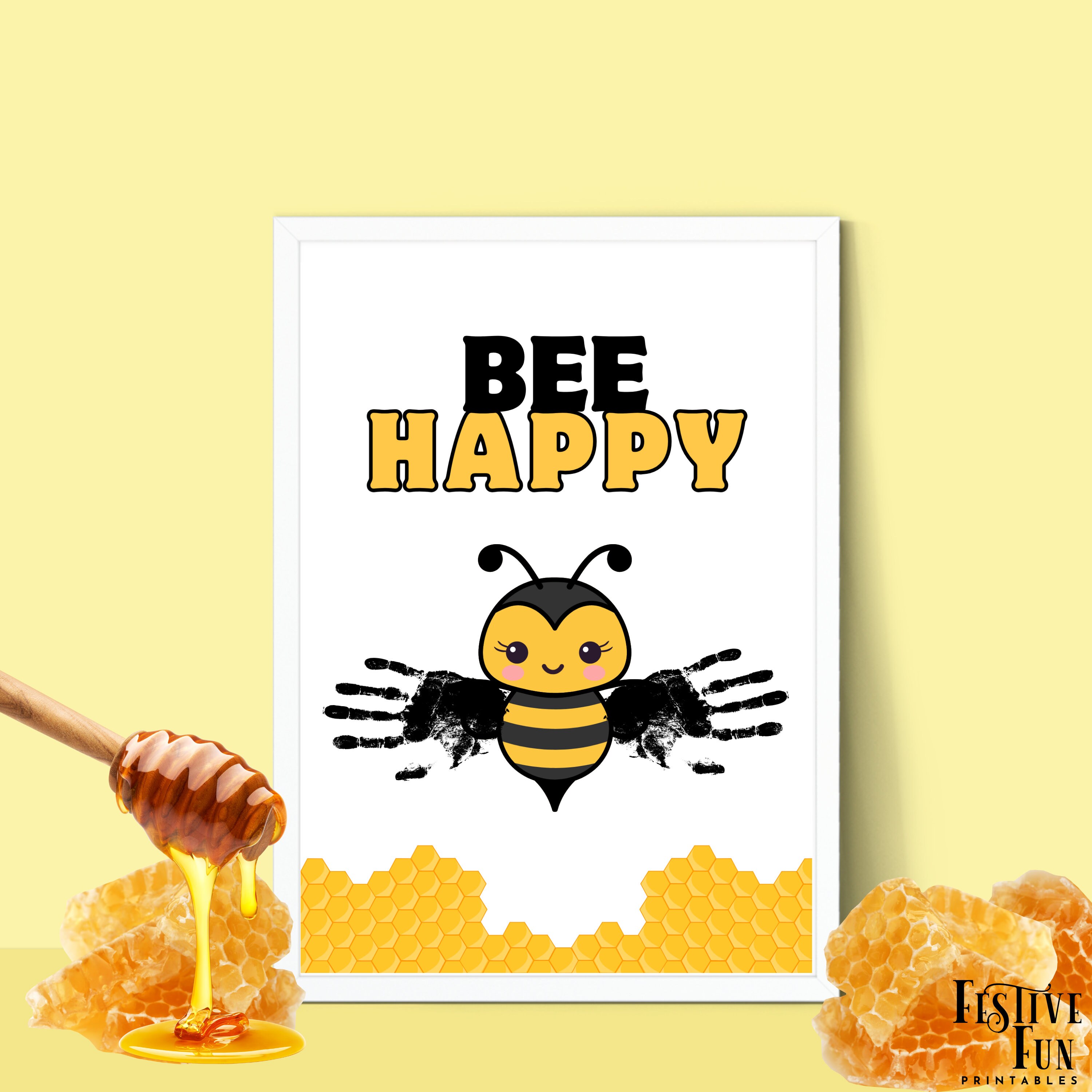Bee Spring Handprint Crafts for Kids, Printable DIY Fingerprint Art ...