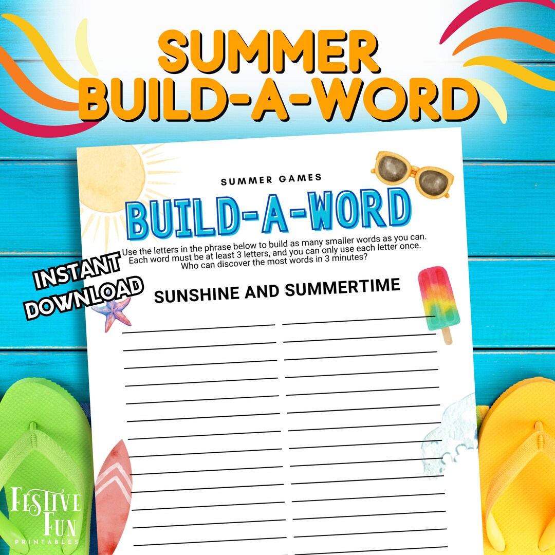 Summer Build a Word Printable Game for All Ages, Family Game Night ...