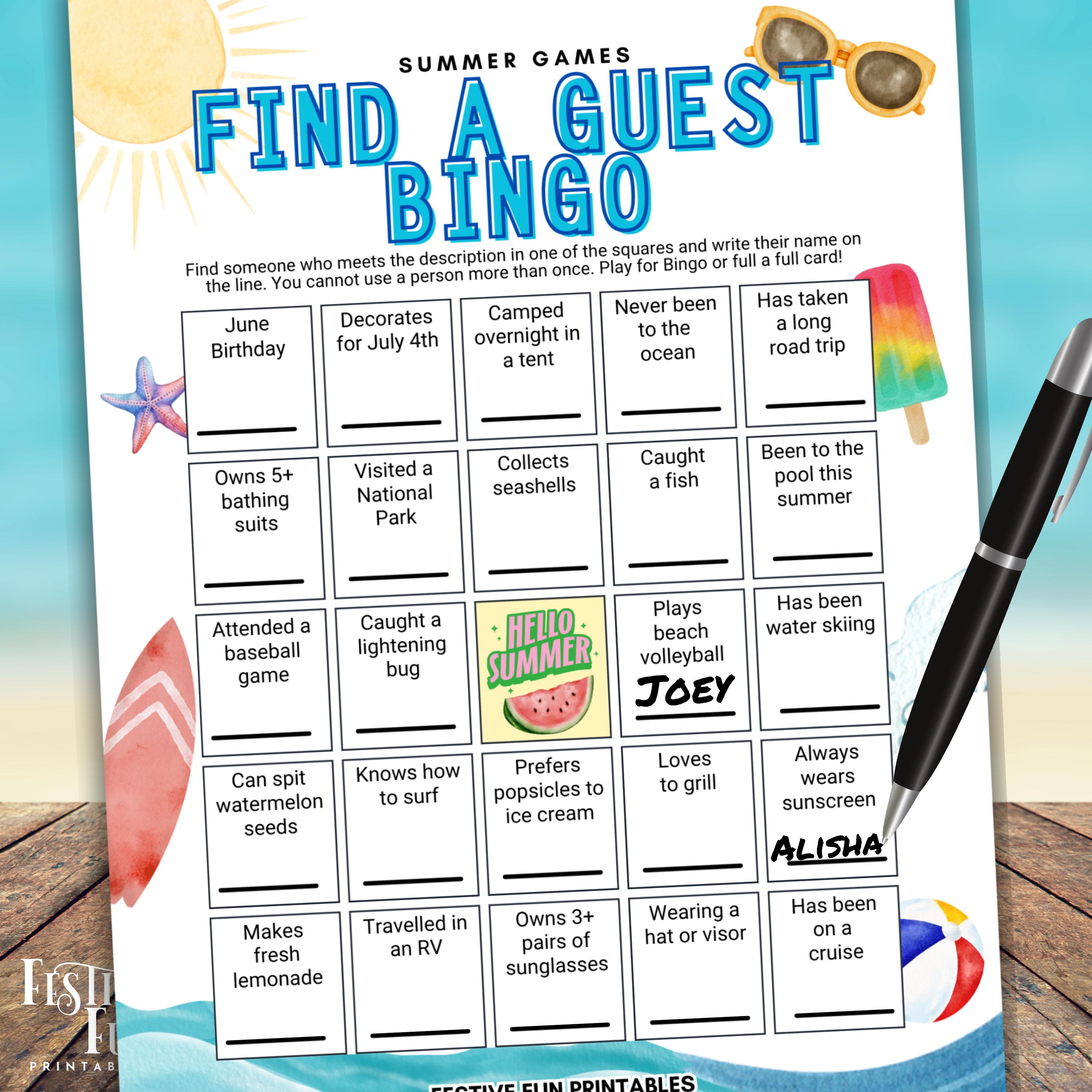 Find A Guest Icebreaker Bingo Summer Edition, Mix and Mingle Human ...