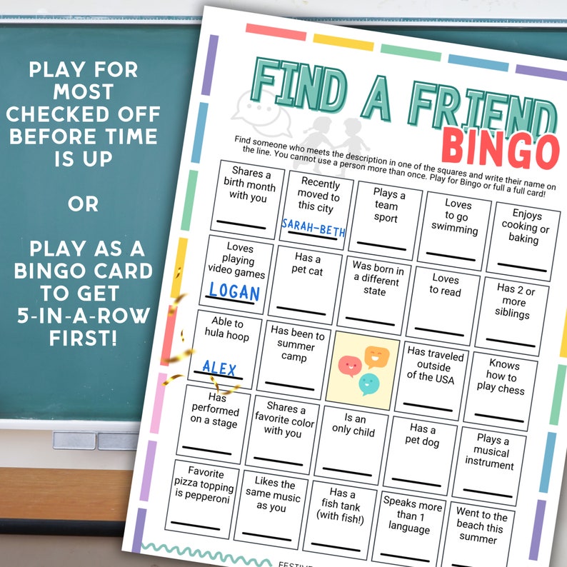 Children's Find a Person Who Icebreaker Bingo Game, Kids Social Human ...