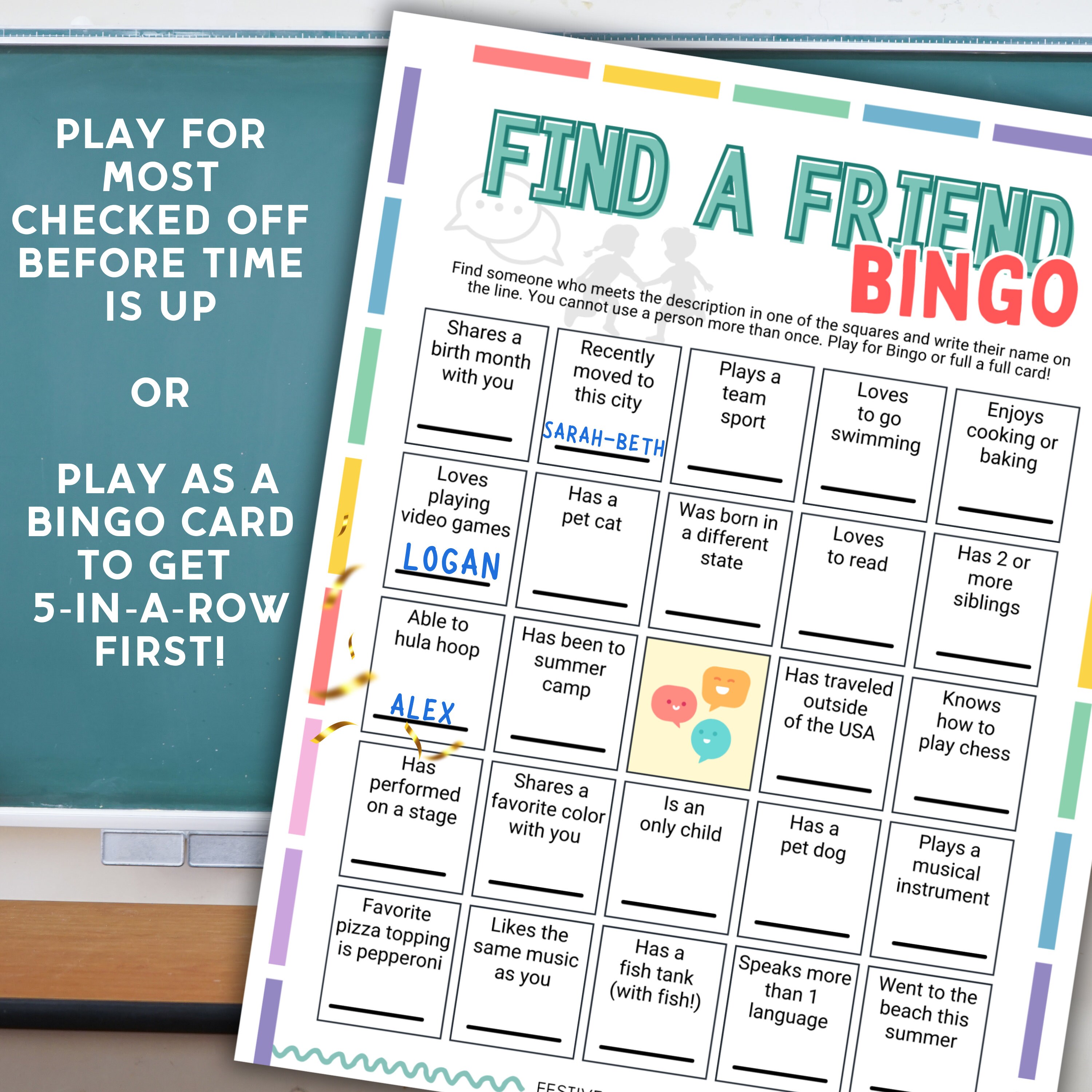 Children's Find a Person Who Icebreaker Bingo Game, Kids Social Human ...