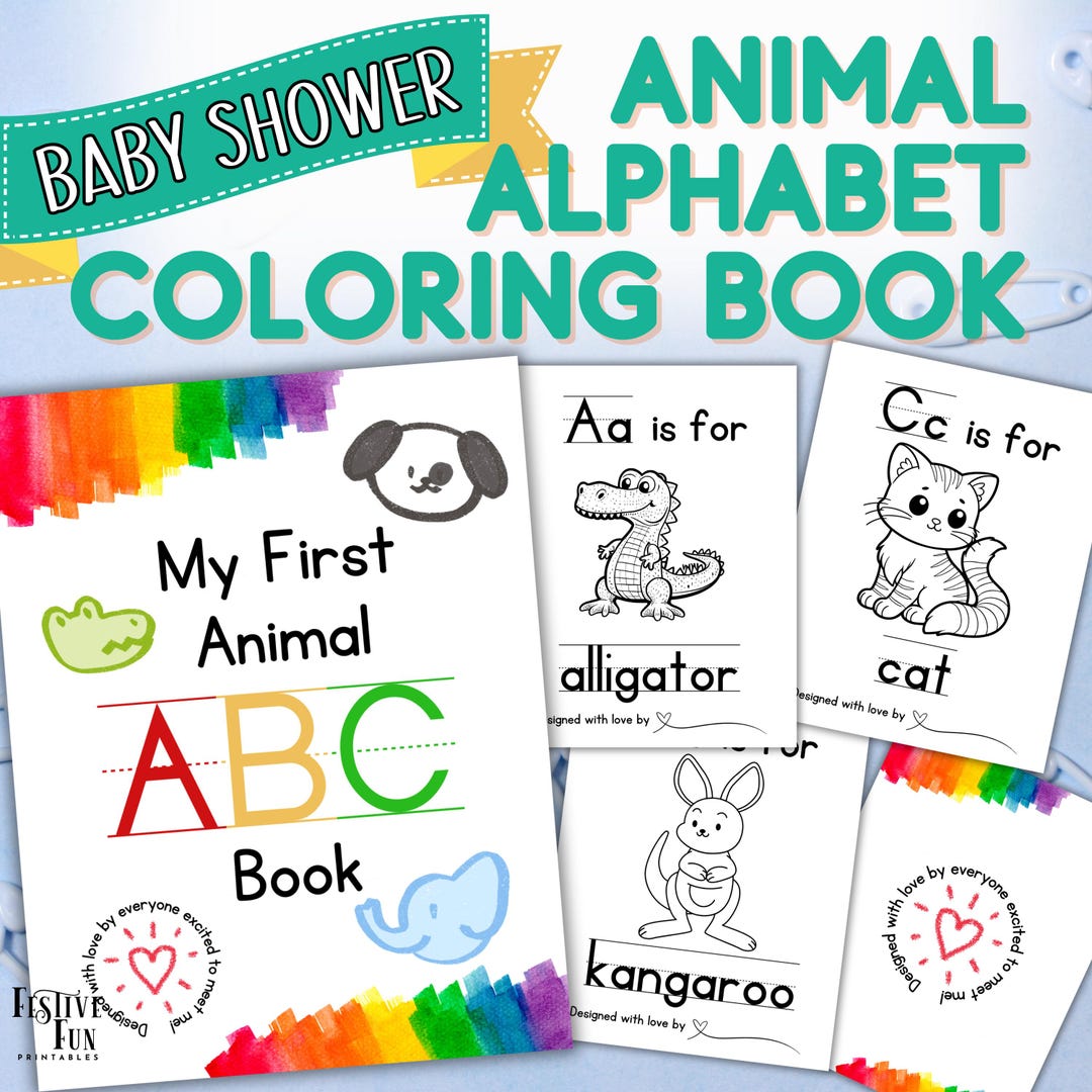 Animal ABC Coloring Book Activity for Baby Shower Guest, Color A Page ...