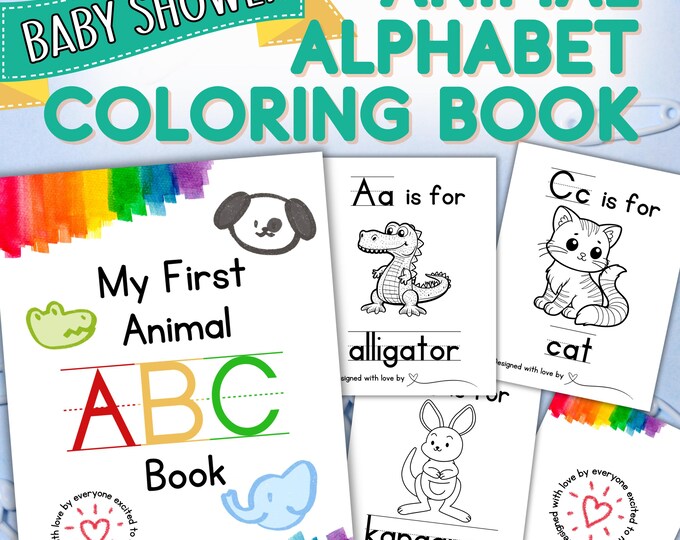 Baby Shower ABC Book Alphabet Coloring Babys First Memory Book Boy Girl ...