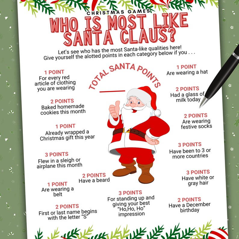Who is Most Santa Like Santa Claus, Fun Easy Group Christmas Party Game ...