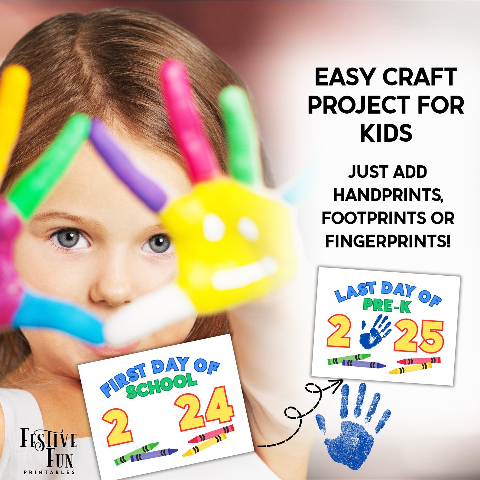 First Day of School 2024 Printable Handprint Art Craft, Back to School ...