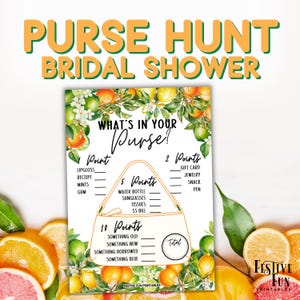 What's in Your Purse Scavenger Hunt, Citrus Bridal Shower Engagement ...