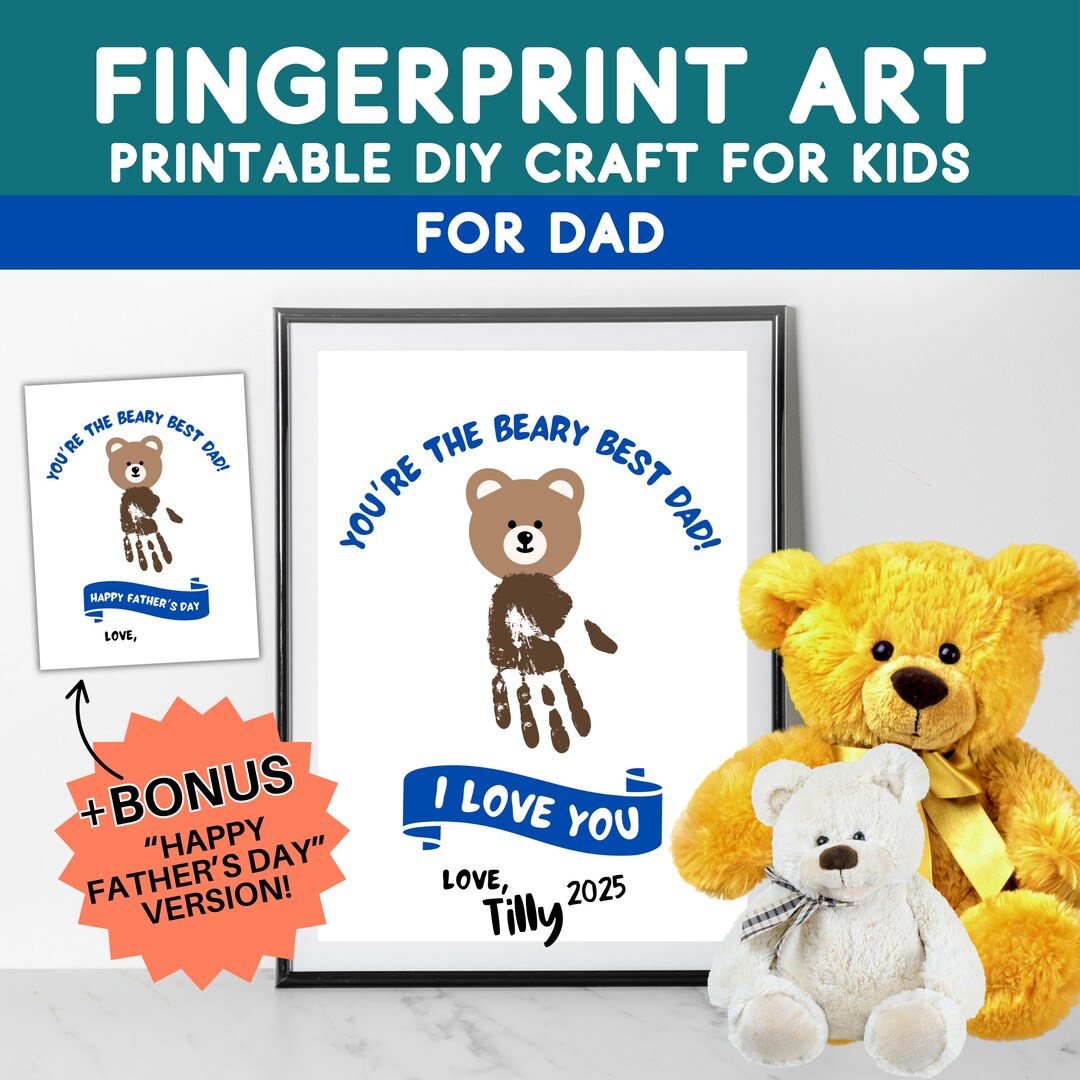 To Dad Handprint Crafts for Kids Printable DIY Fingerprint Art, Father ...