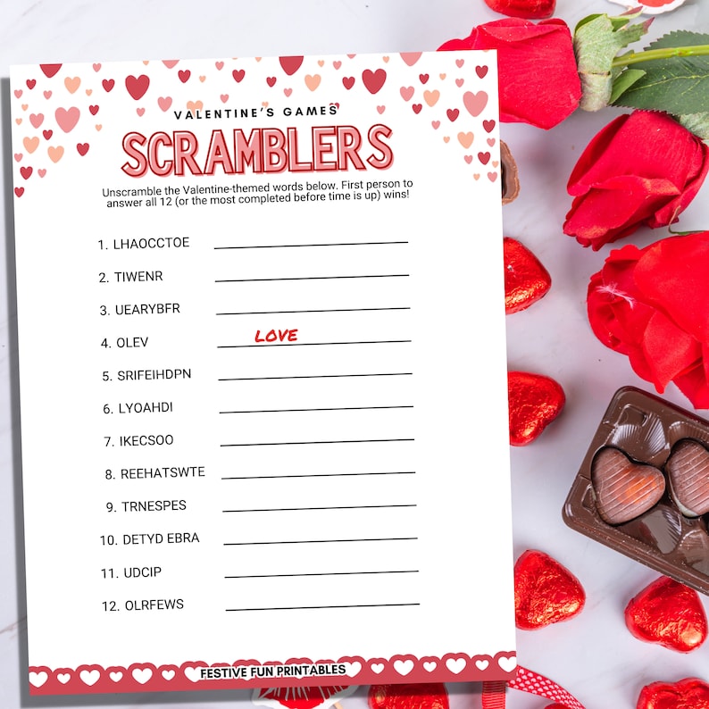 Scrambled Words Valentine's Day Printable Game, Class Party or ...