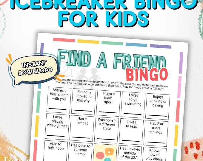 Children's Find a Person Who Icebreaker Bingo Game, Kids Social Human ...