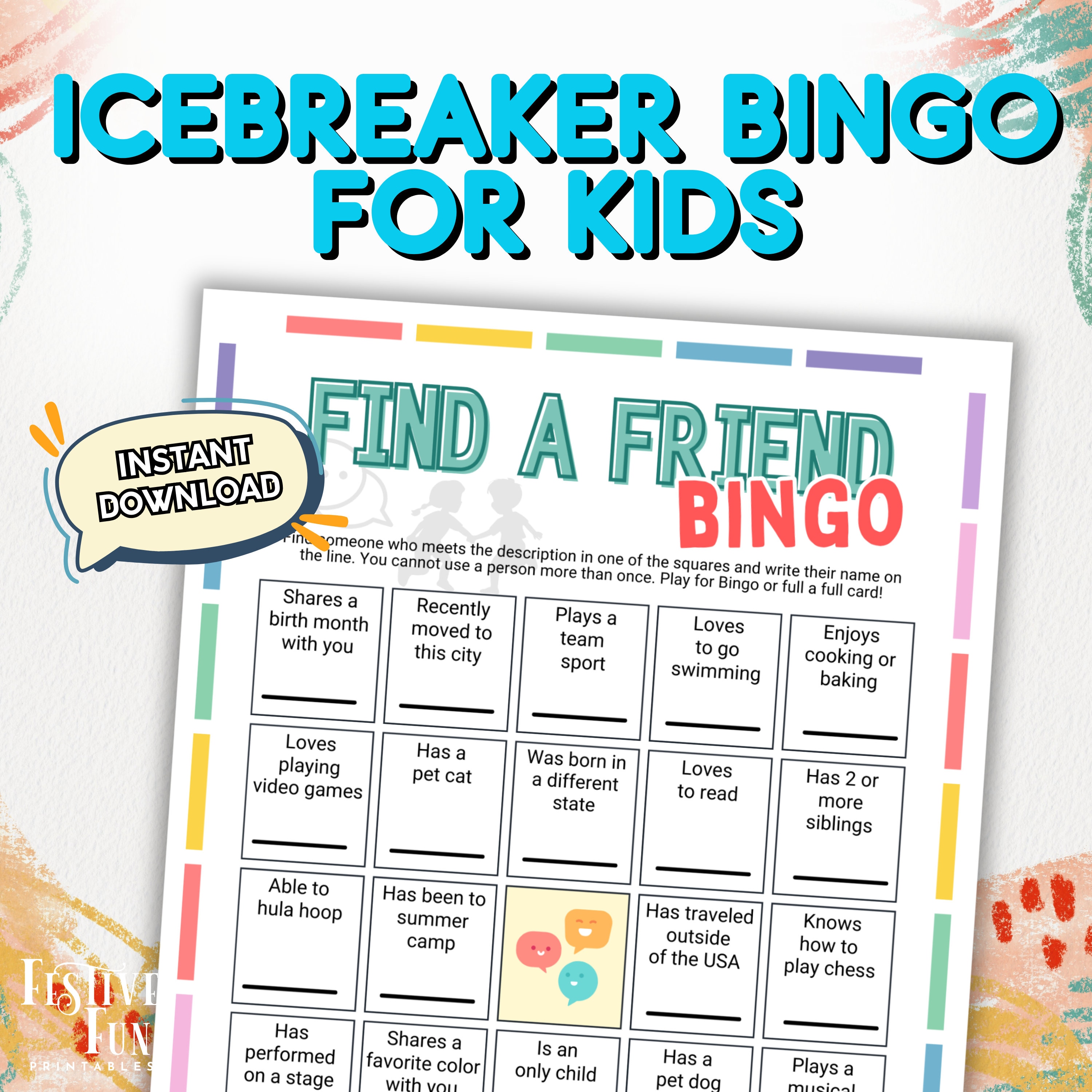 Children's Find a Person Who Icebreaker Bingo Game, Kids Social Human ...