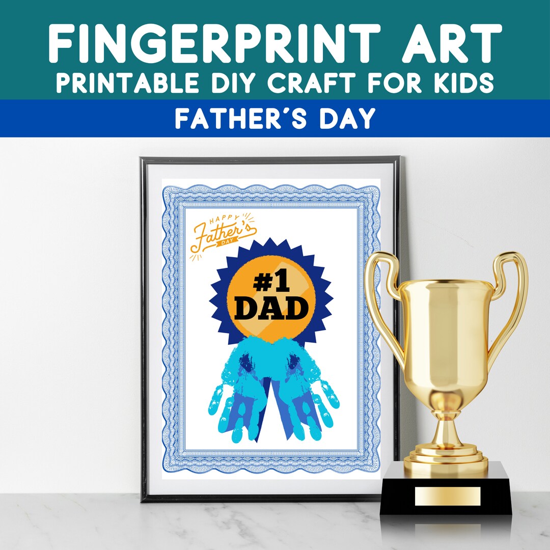 Best Dad Award, 1 Handprint Crafts for Kids, Printable DIY Fingerprint ...