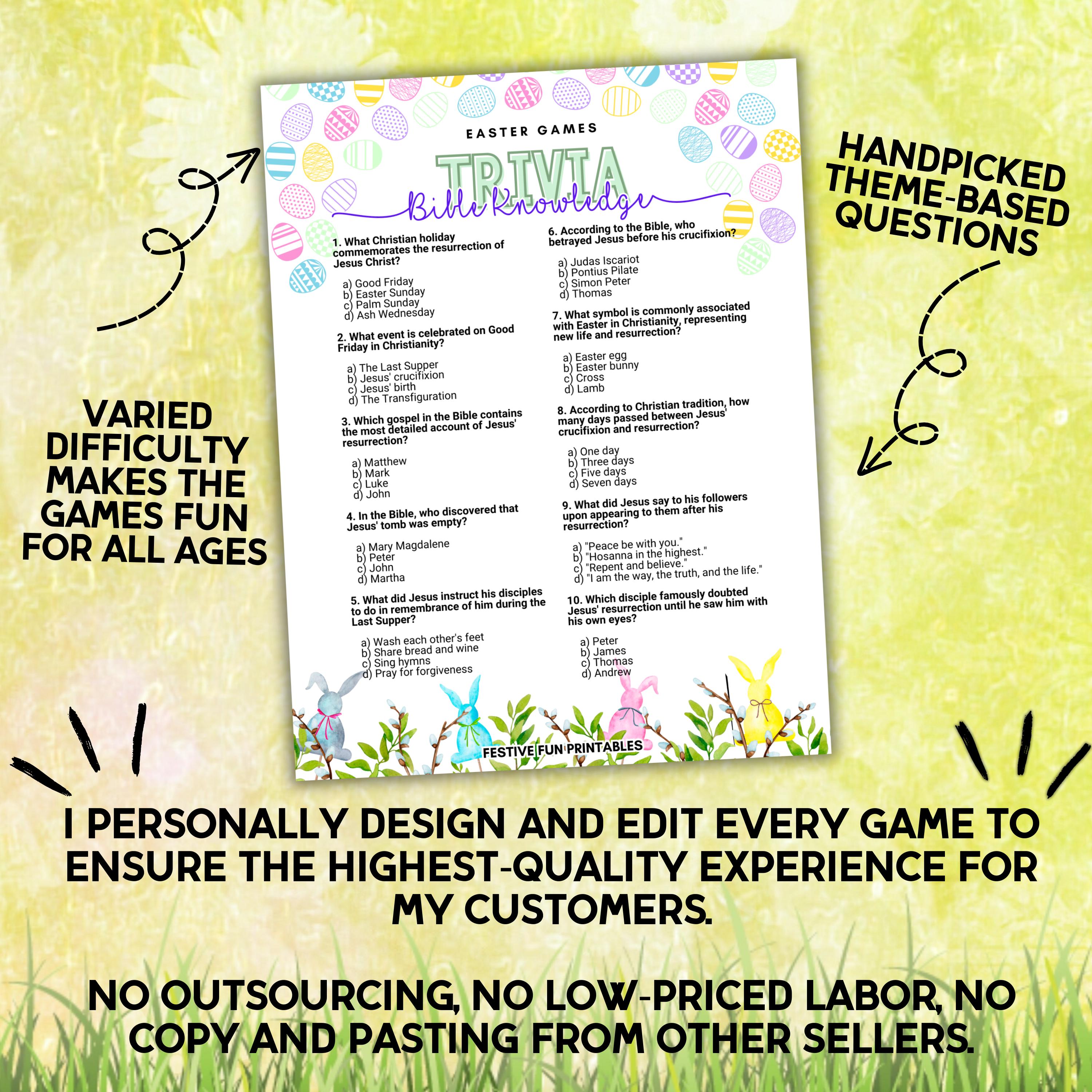 Biblical Easter Trivia Printable Game, Religious Easter Bible Jesus ...