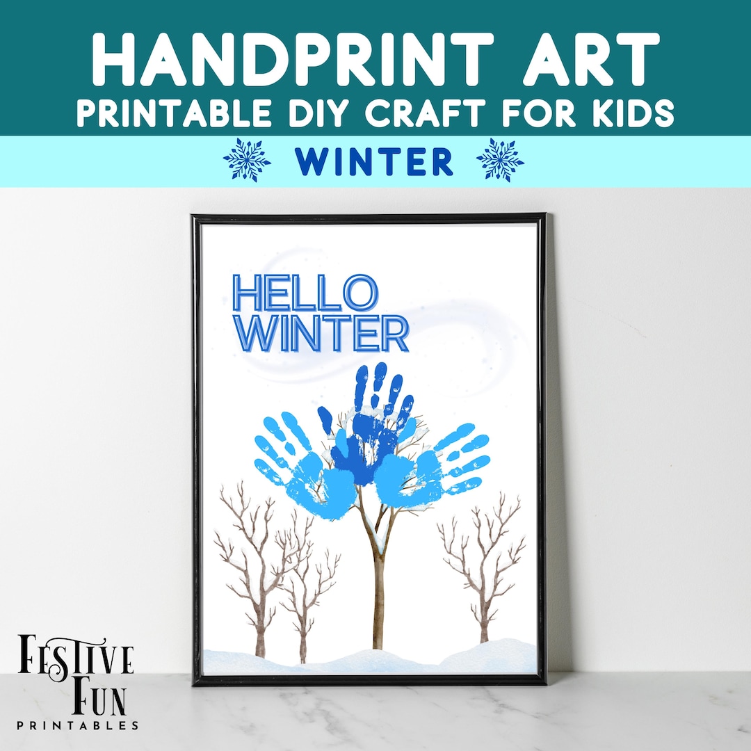 Hello Winter Seasonal Handprint Craft for Kids, Cute Printable Tree ...