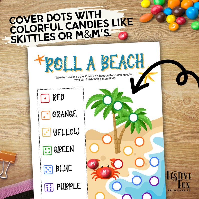 Roll-a-beach Candy Dice Game, Easy Summer Party Game for Kids, Roll a ...
