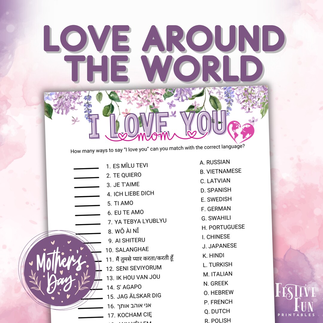 I Love You Around the World, Love Language Translations Matching Game ...