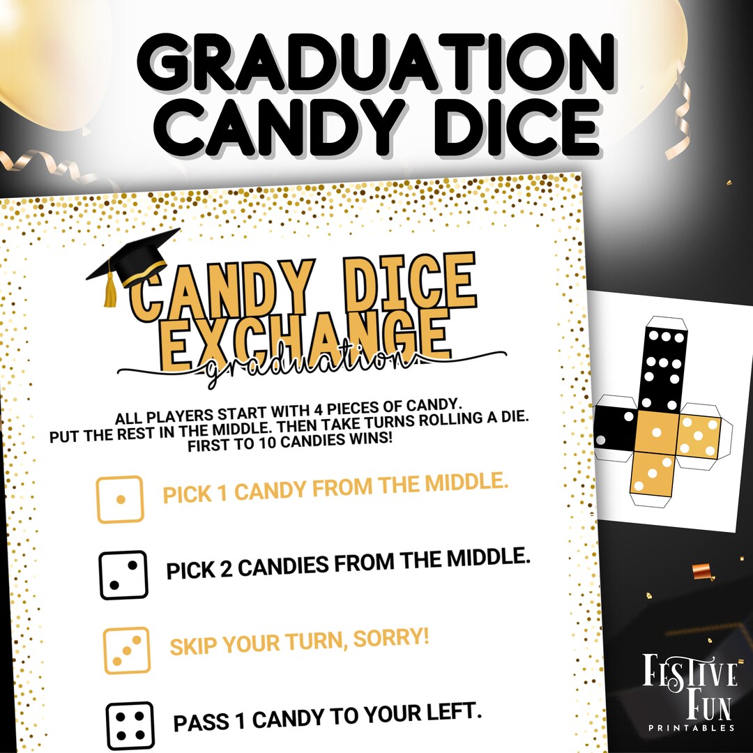 Graduation Candy Dice Printable Game, Senior Grad Night Fun Easy ...