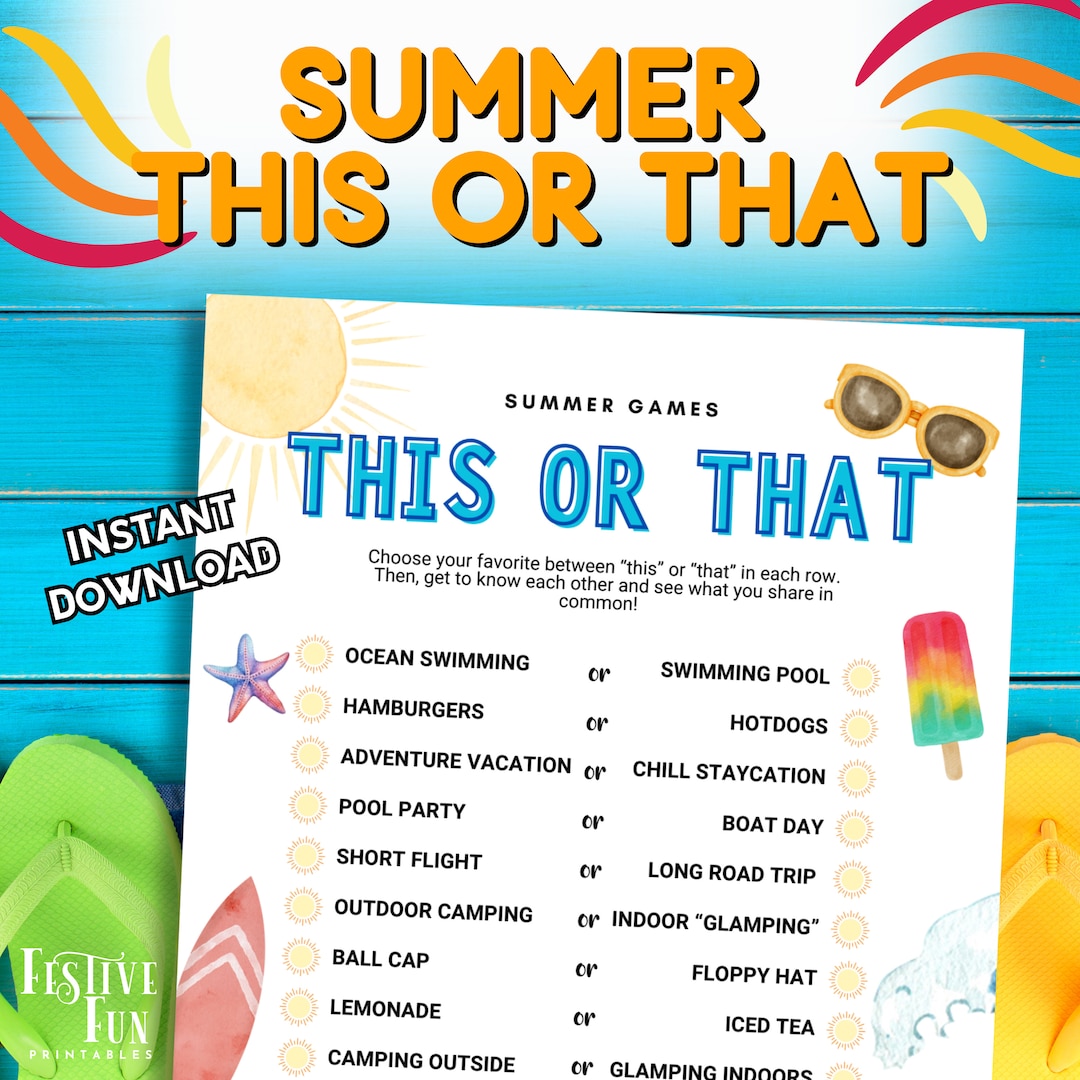 Summer This or That Game, Would You Rather Ice Breaker Activity ...