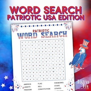 USA Word Search, Easy Patriotic American Trivia Game, Independent ...