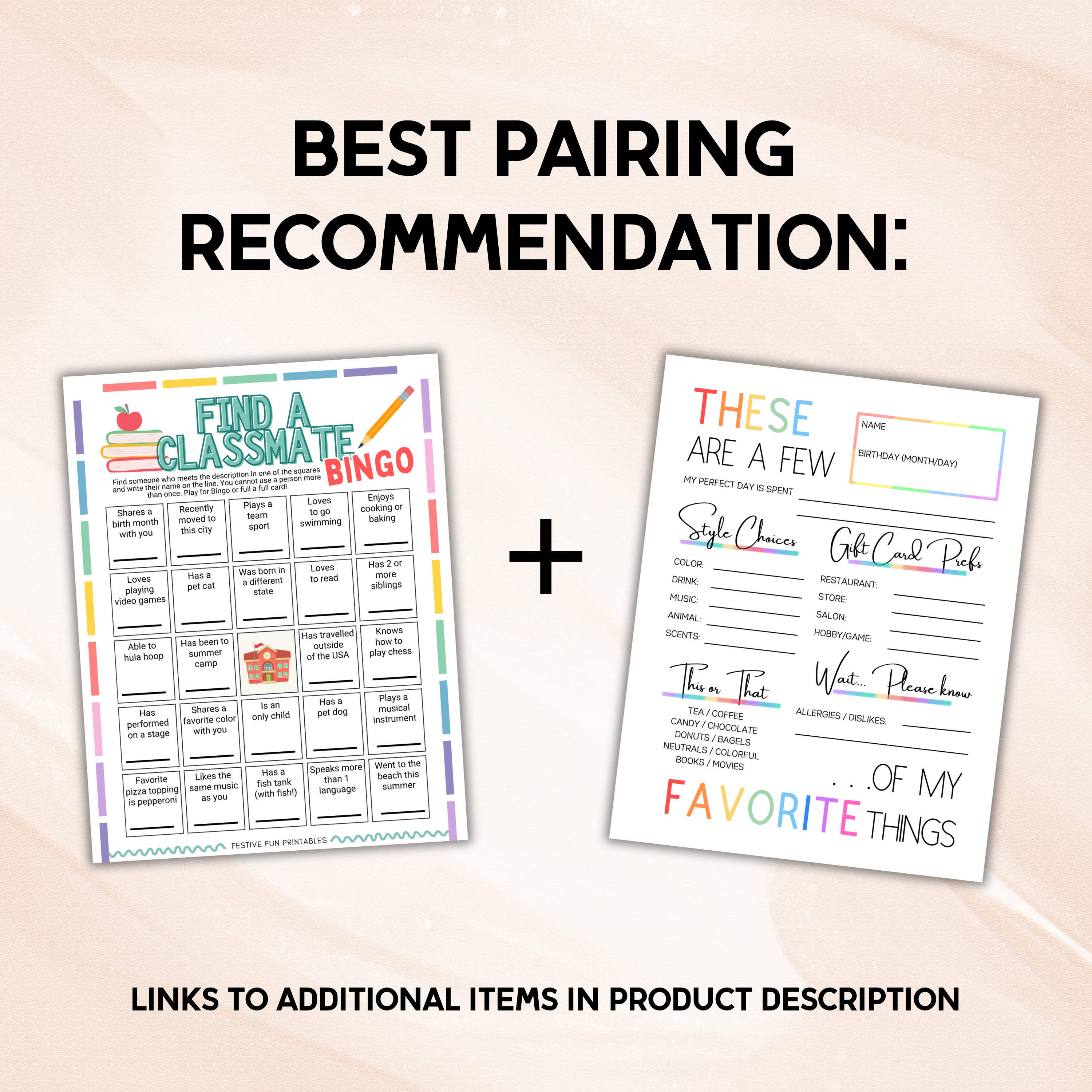 Teacher Favorite Things Questionnaire, Student Back to School Get to ...