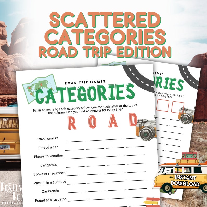 Road Trip Scattered Categories, Printable Travel Game for Independent ...